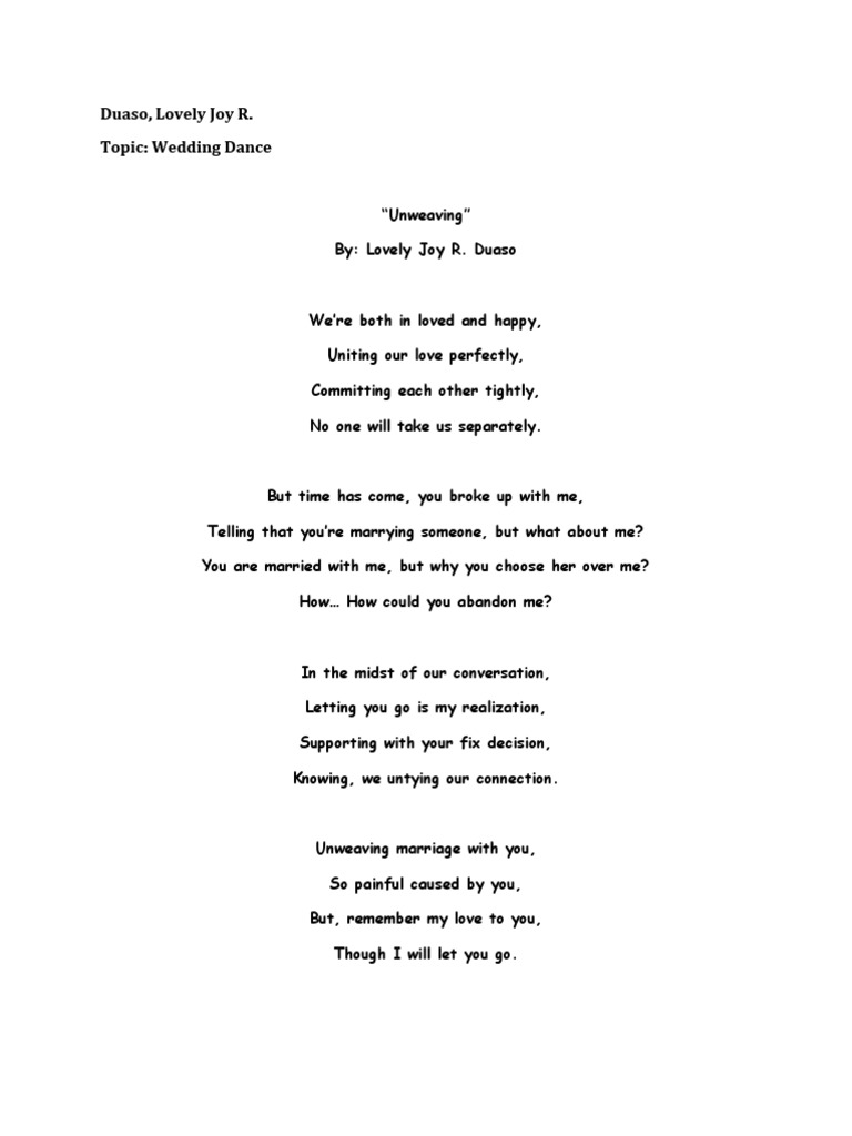 Duaso, Lovely Joy R. Topic: Wedding Dance | PDF | Poetry