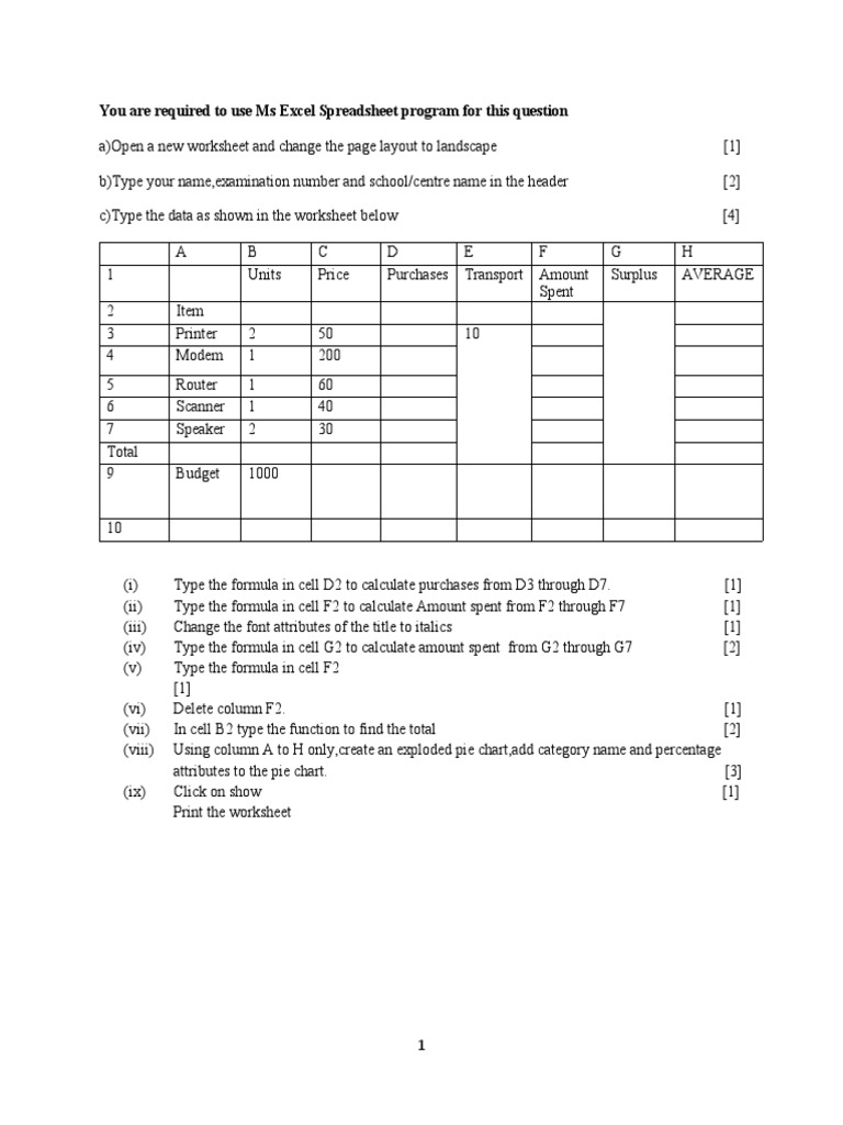 You Are Required To Use Ms Excel Spreadsheet Program For This Question ...