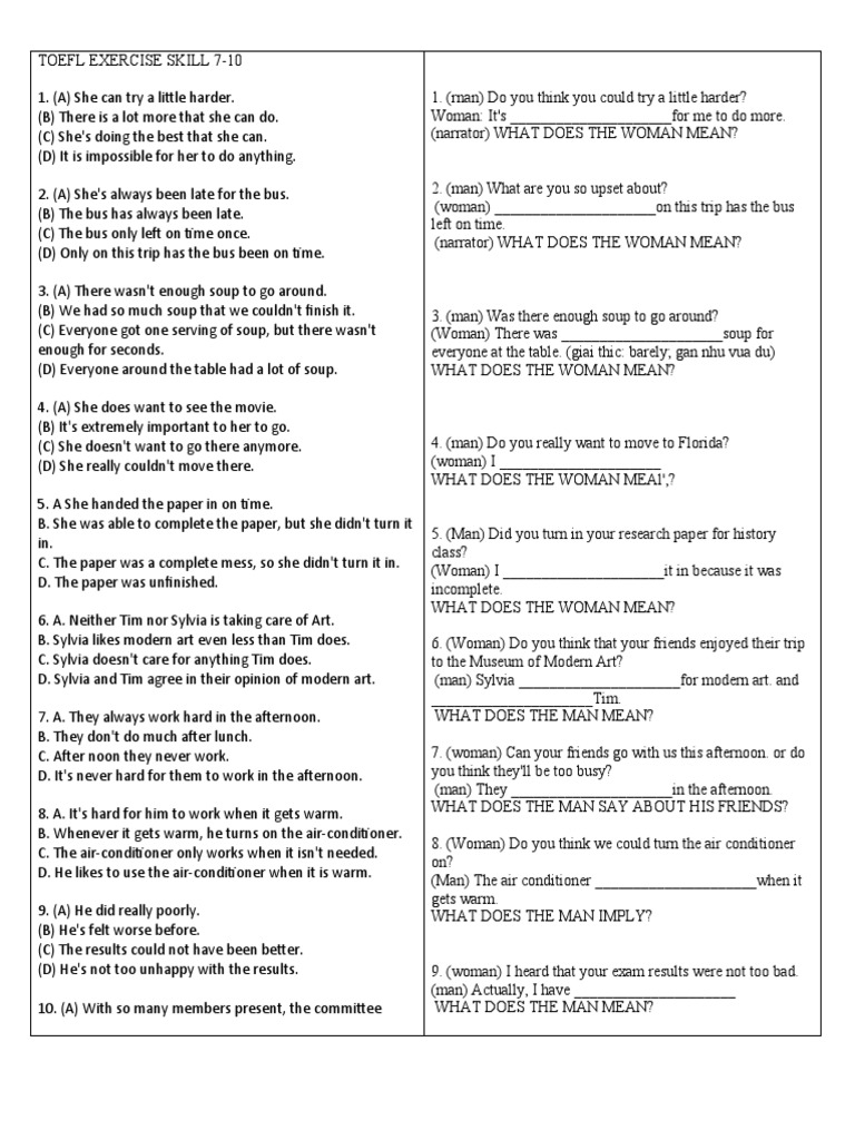 Toefl Exercise 7-10 | PDF