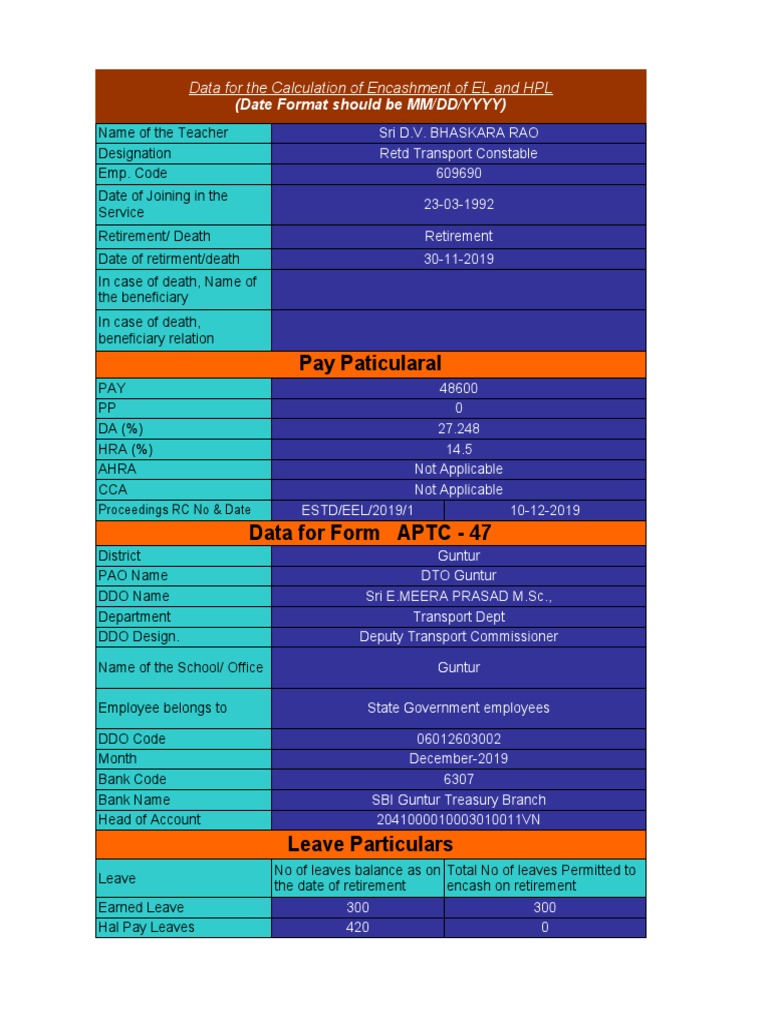 EL and HPL Encashment Order for Retiree | PDF | Financial Services ...