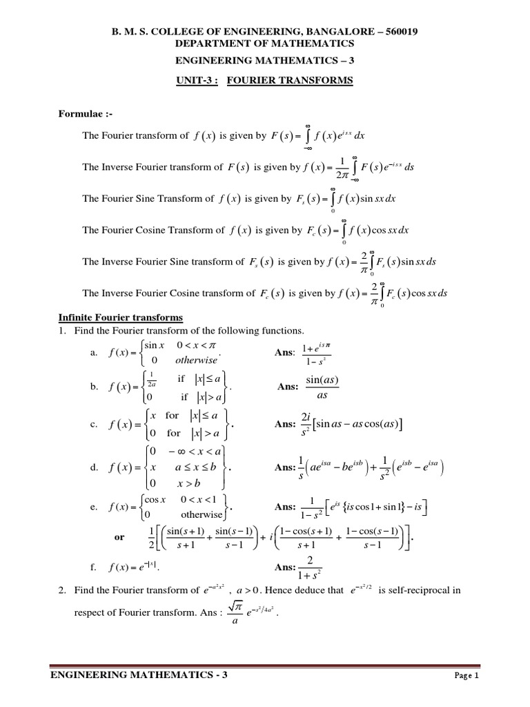 Unit3 Fourier - Transforms | PDF | Trigonometric Functions | Sine