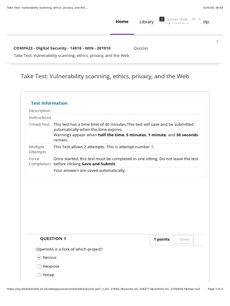 Take Test: Vulnerability Scanning, Ethics, Privacy, and The ... | PDF ...