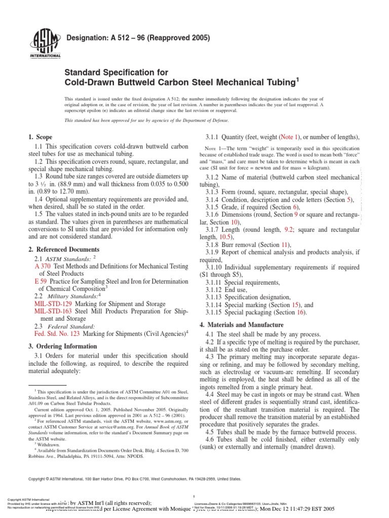 Astm A512 PDF | PDF | Engineering Tolerance | Pipe (Fluid Conveyance)