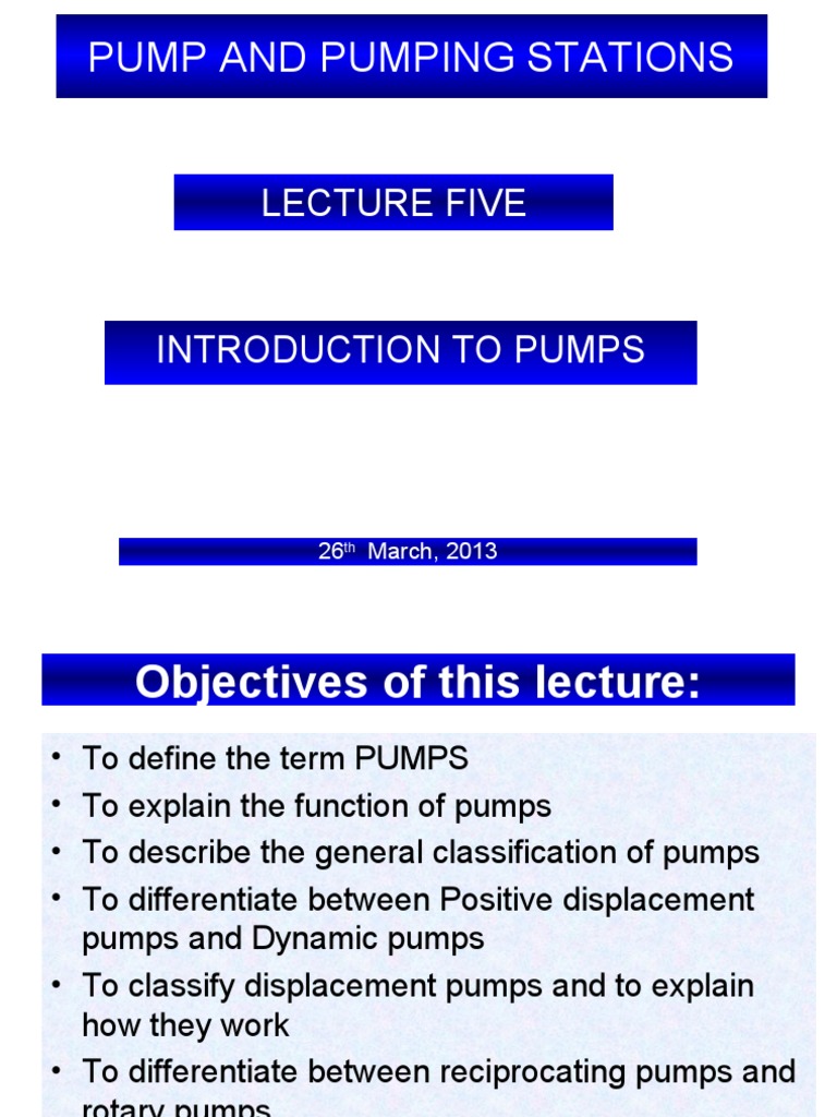 Pump and Pumping Stations: Lecture Five | PDF | Pump | Chemical Engineering