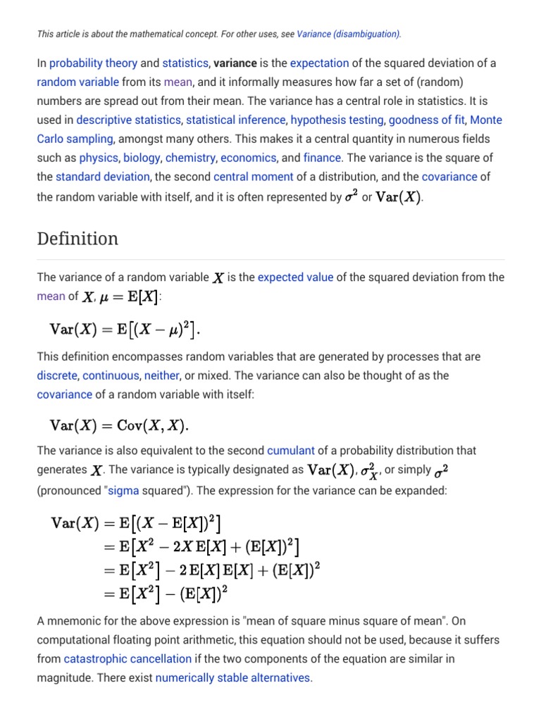 Variance - Wikipedia, The Free Encyclopedia | PDF | Bias Of An ...