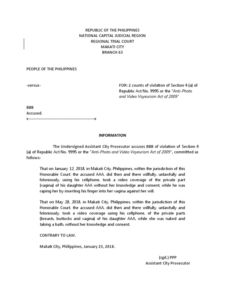 Sample Information For Anti-Photo and Video Voyeurism (RA 9995) | PDF ...