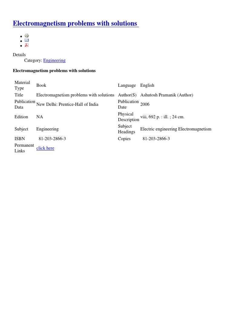 Electromagnetism Problems With Solutions: Engineering | PDF