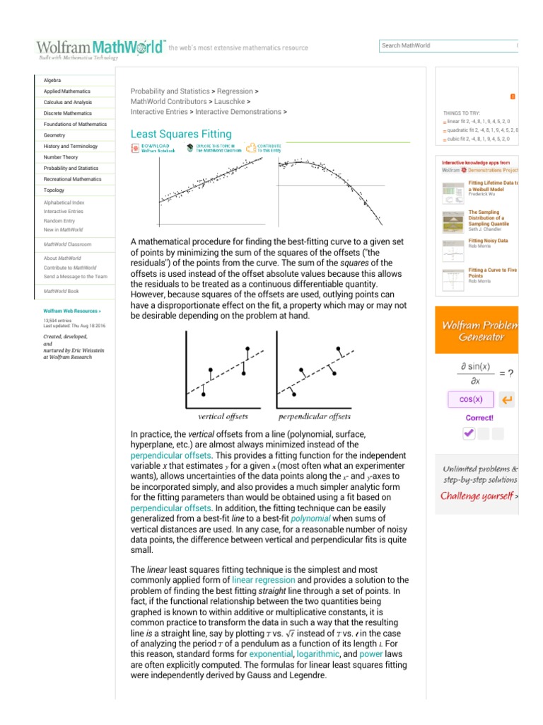 Least Squares Fitting From Wolfram Mathworld Pdf Least Squares
