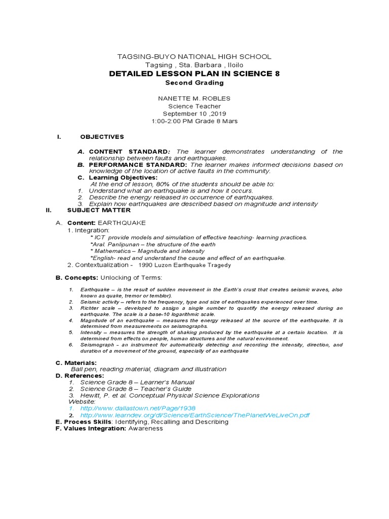 Grade-8-Science-2nd-Quarter-DLP WITH INDICATOR | PDF | Earthquakes ...