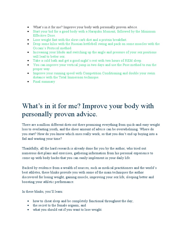 The 4-Hour Body by Timothy Ferriss | PDF | Kettlebell | Sleep