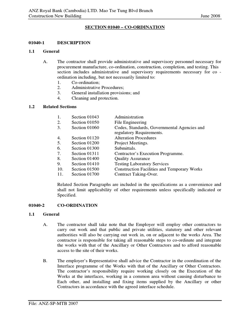 Section 01040 | PDF | General Contractor | Specification (Technical Standard)