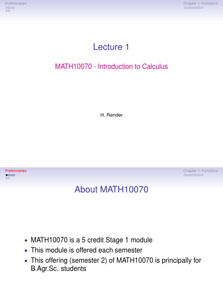 MATH10070 - Introduction To Calculus: H. Render | PDF | Function ...