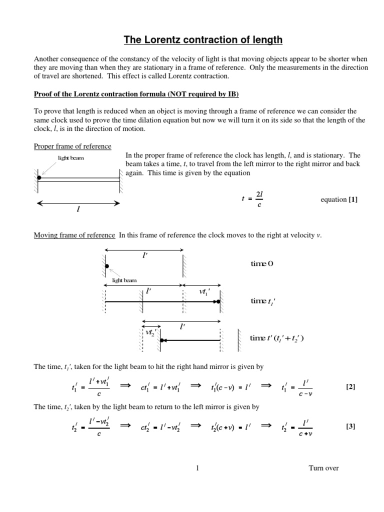 Lorentz Contraction Notes | PDF | Physical Sciences | Applied And ...