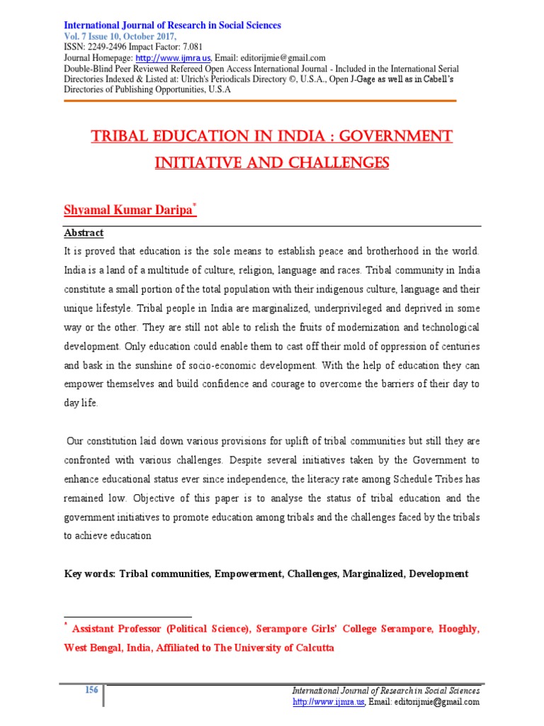 Tribal Education in India: Government Initiative and Challenges | PDF ...