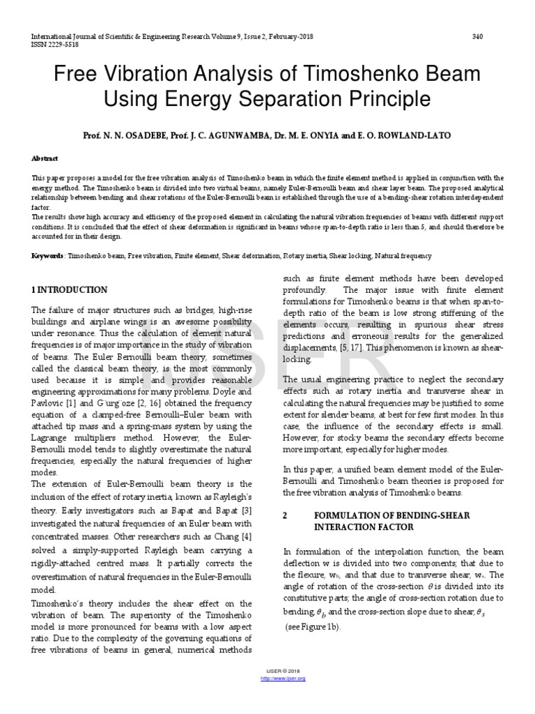 Free Vibration Analysis of Timoshenko Beam Using Energy Separation Principle | PDF | Bending ...
