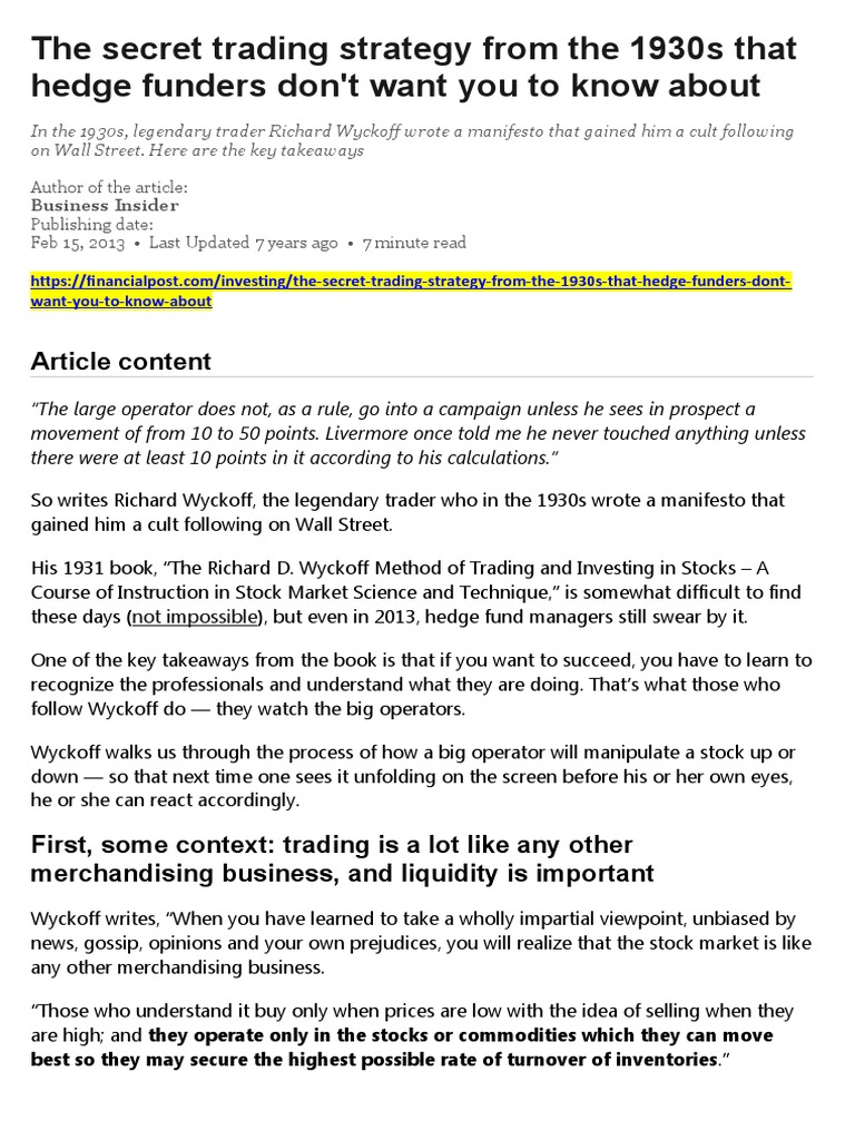 The Secret Trading Strategy From The 1930s That Hedge Funders Done ...