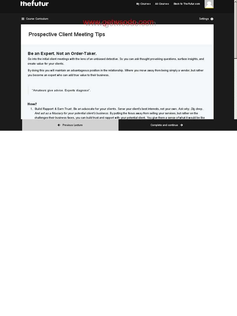 01-Prospective Client Meeting Tips How - Benefits - The Futur | PDF