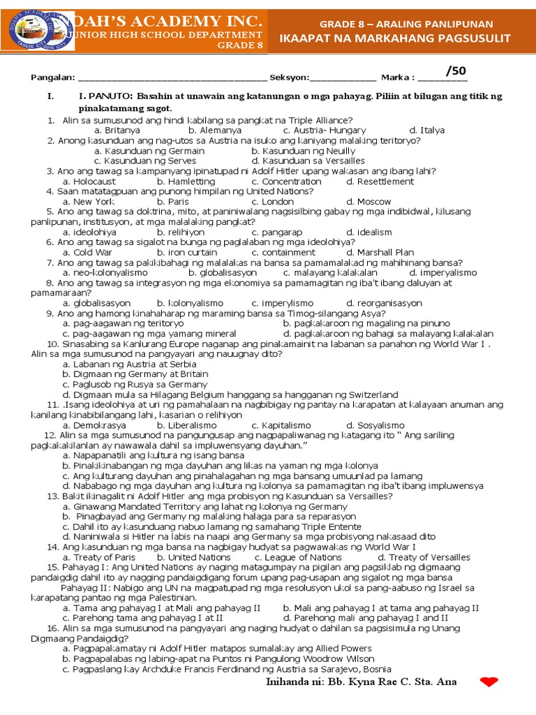 4th Periodical Exam-G8 | PDF