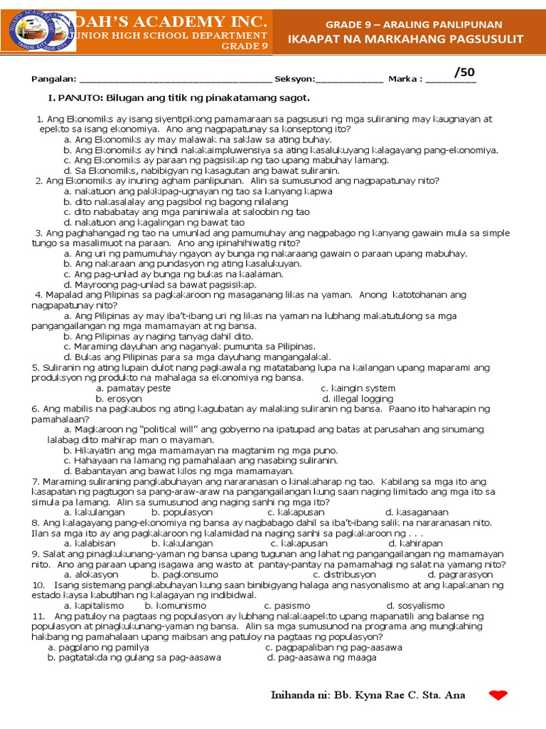 4th Periodical Exam-G9 | PDF