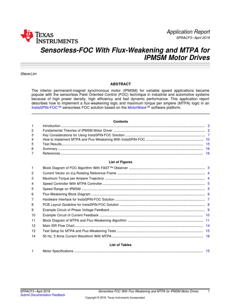 Sensorless-FOC With Flux-Weakening and MTPA IPMSM Motor Drives PDF ...
