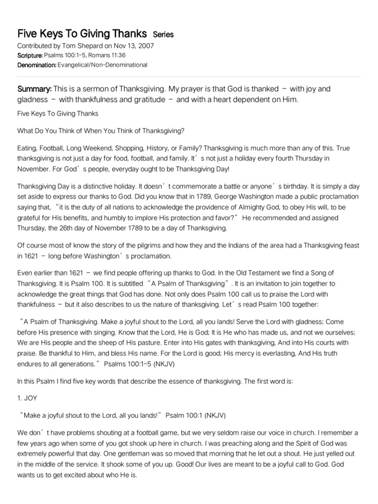 Five Keys To Giving Thanks PDF | PDF | Thanksgiving | Mercy