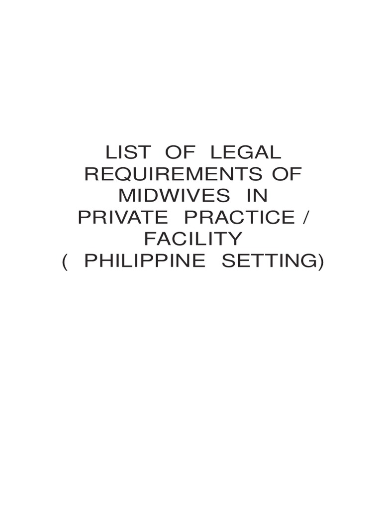 List of Legal Requirements of Midwives in Private Practice / Facility ...