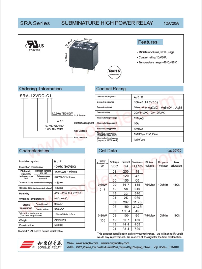 RU - Relay - Datasheet | PDF | Relay | Inductor