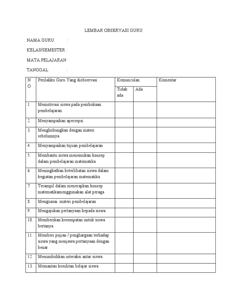 Lembar Observasi Guru | PDF