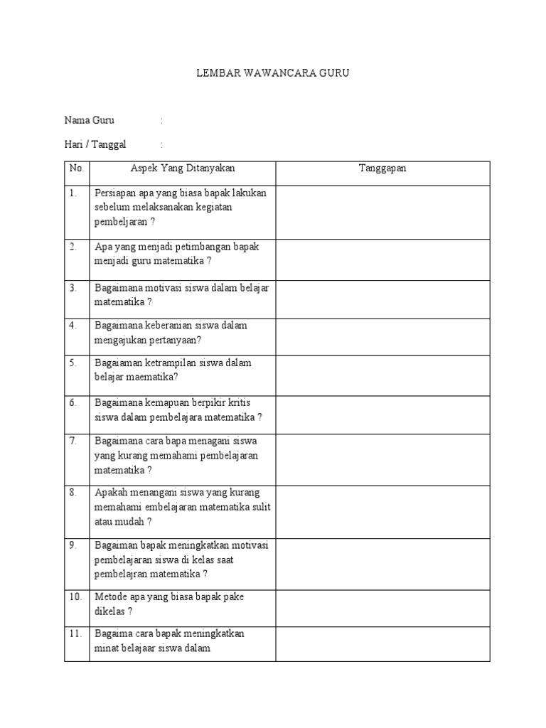 Lembar Wawancara Guru | PDF