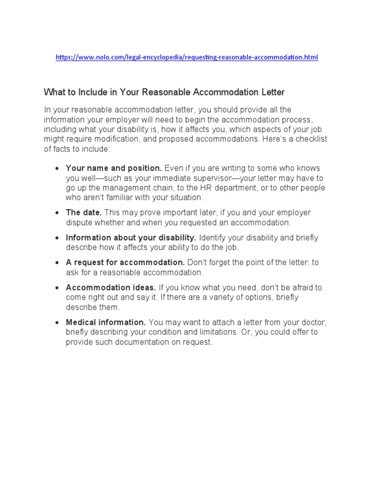 Example Letter | PDF | Americans With Disabilities Act Of 1990 | Disability