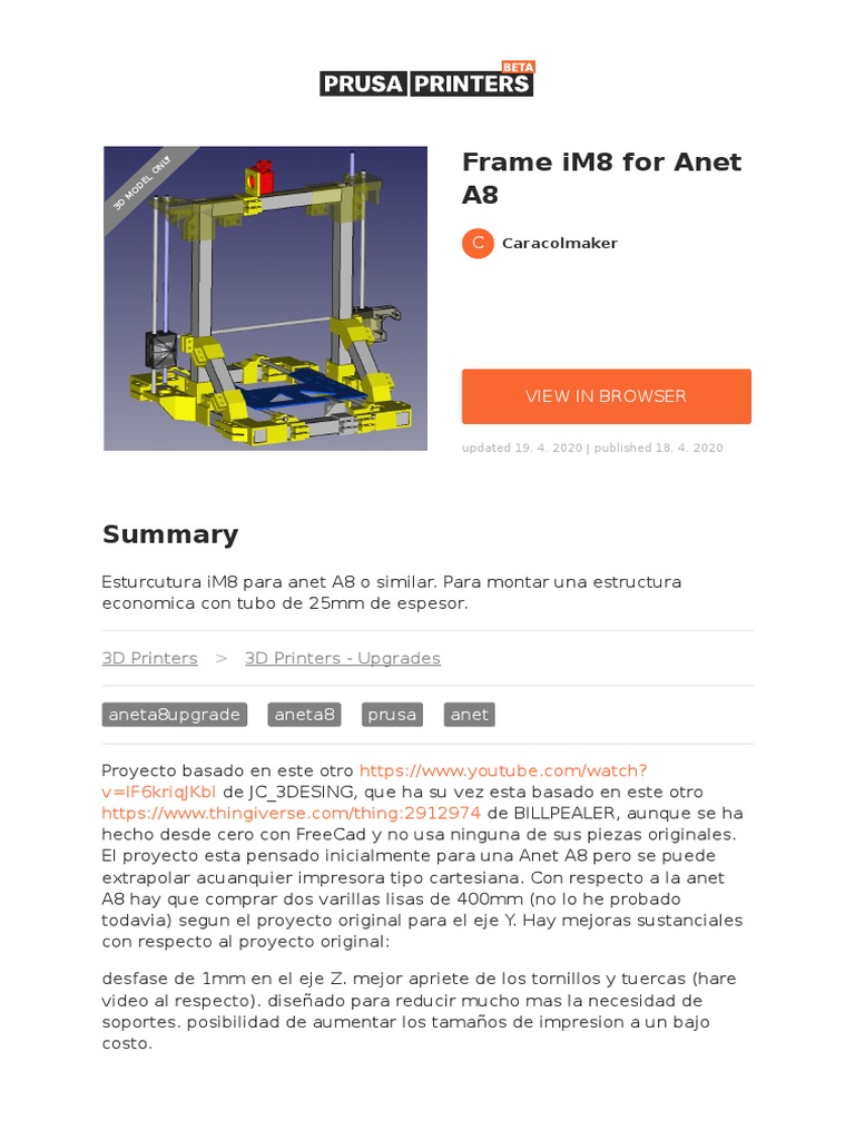 Frame Im8 For Anet A8 | PDF