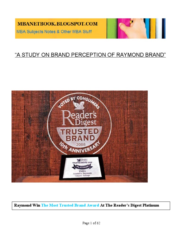 Raymond Brand Perception Study | PDF | Business | Finance & Money ...
