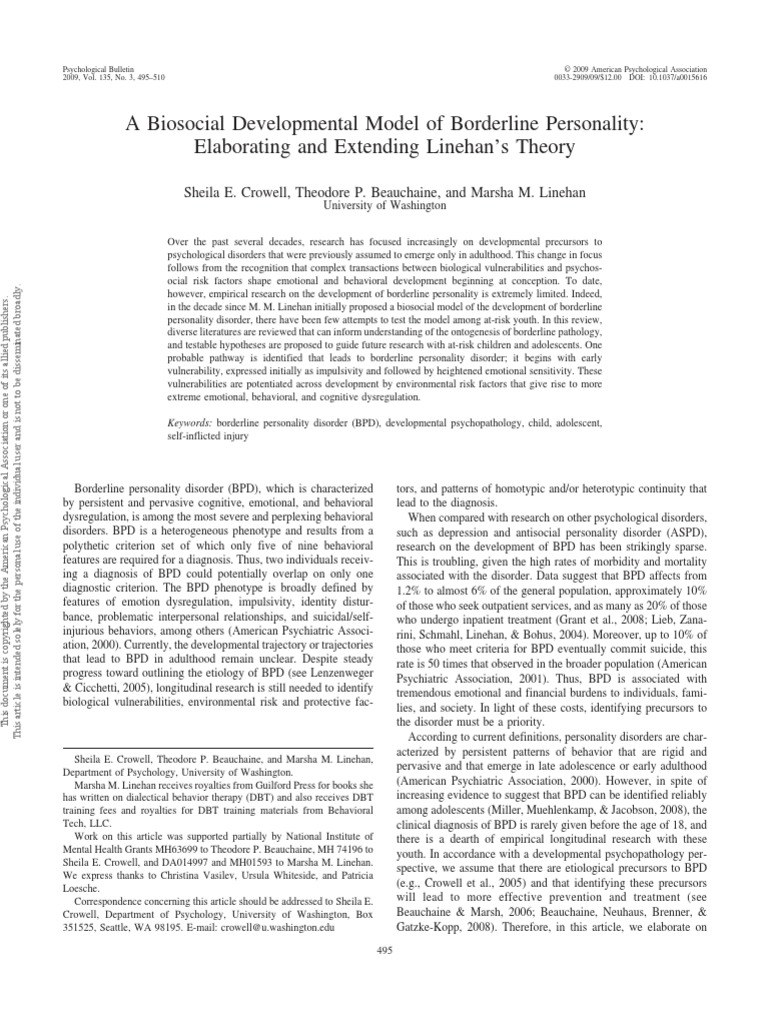 Biosocial Development Model of Borderline Personality PDF | PDF ...