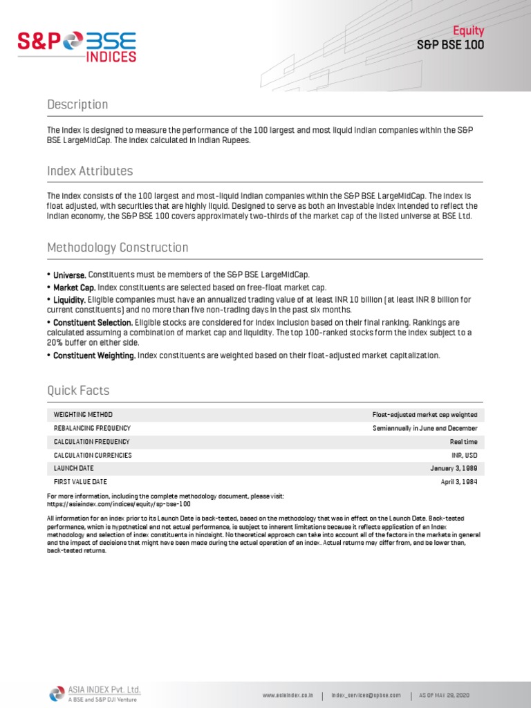 Description: S&P BSE 100 | PDF | Stock Market Index | Index (Economics)