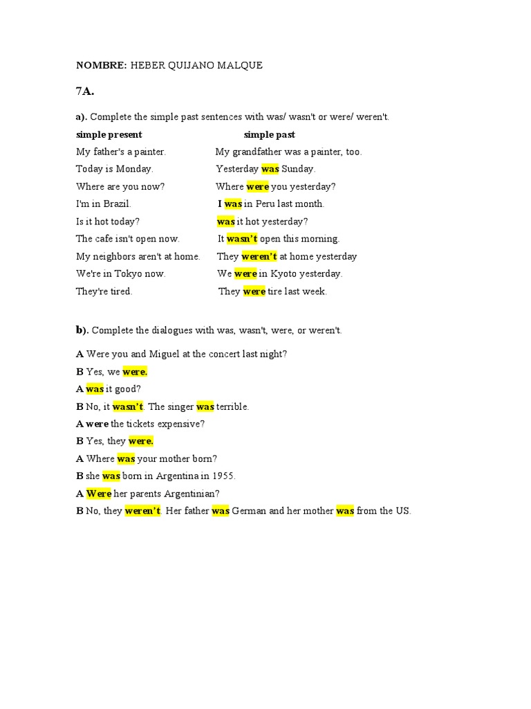 GRAMMAR PAGE 137 EJERCICIOS 7A, 7B, y 7C | PDF | Cognitive Science ...