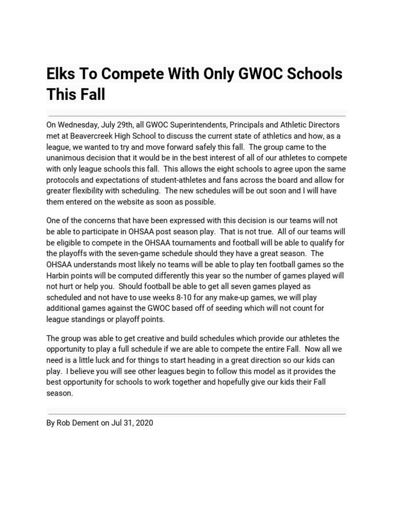 Elks Compete Only with GWOC Schools | PDF | Career & Growth