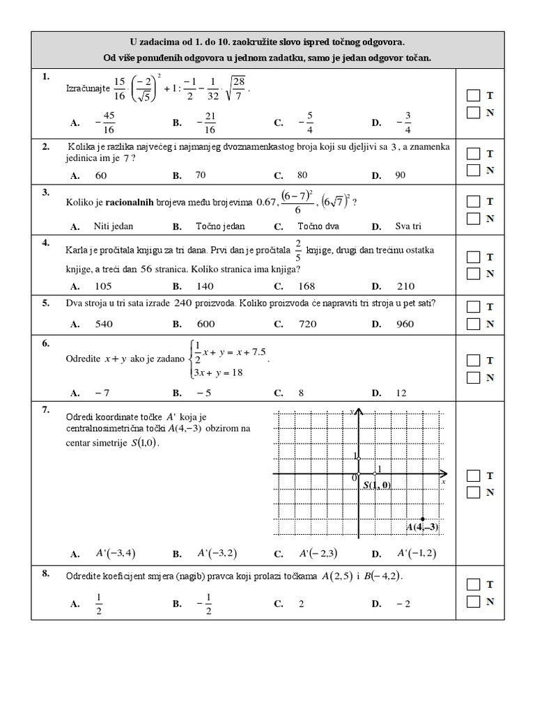 Primjer Provjere Posebnih Znanja Iz Matematike 3 1 PDF | PDF