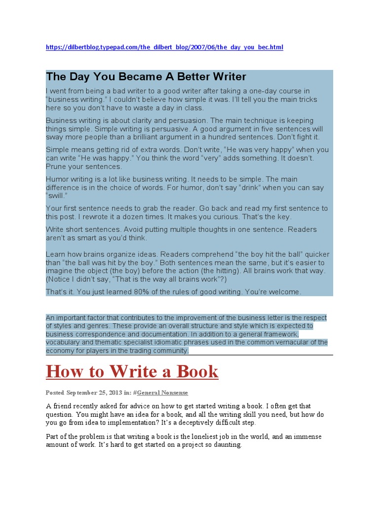 How Tobe A Better Writer Dilbert Scott Adams | PDF | Writers | Books