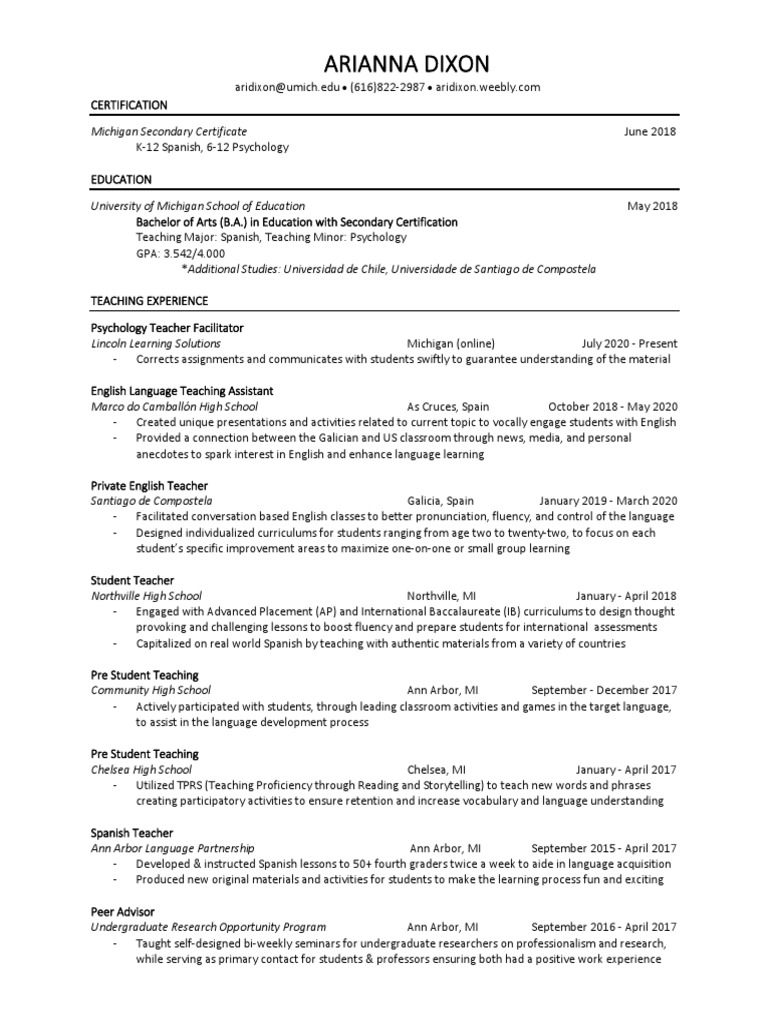 Arianna Dixon Teaching Resume 2020 | PDF | Behavior Modification | Communication