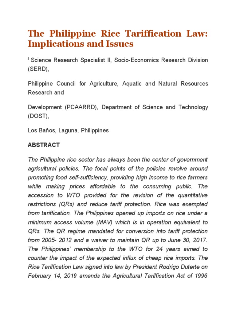 The Philippine Rice Tariffication Law | PDF | Rice | Tariff