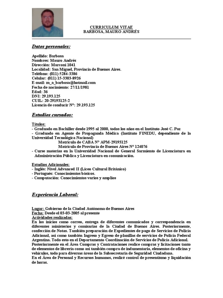 Curriculum Vitae Barbosa, Mauro | PDF