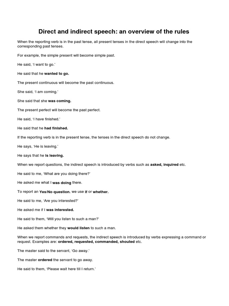 Direct and Indirect Speech: An Overview of The Rules | PDF