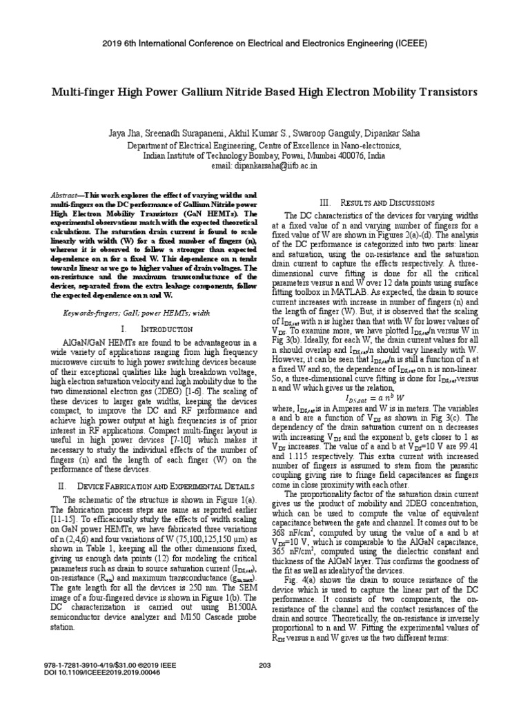 Multi-Finger High Power Gallium Nitride Based High Electron Mobility ...