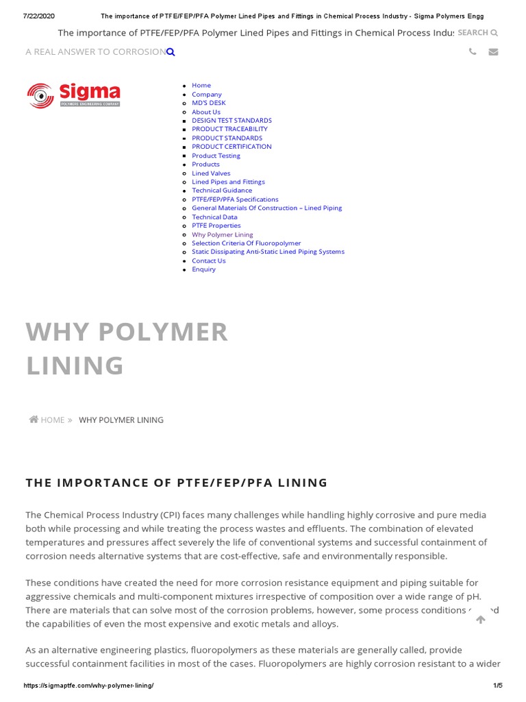 The Importance of PTFE - FEP - PFA Polymer Lined Pipes and Fittings in ...