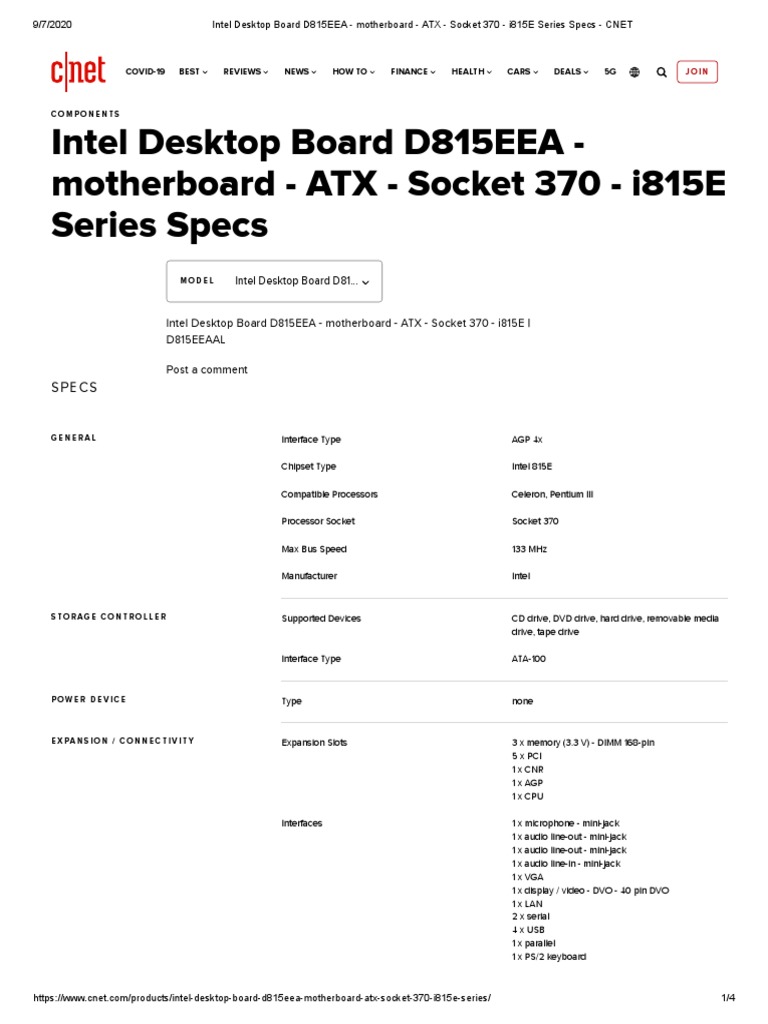 Intel Desktop Board D815EEA - Motherboard - ATX - Socket 370 - I815e ...