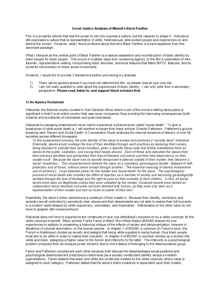 Social Justice Analysis of Marvel's Black Panther | PDF