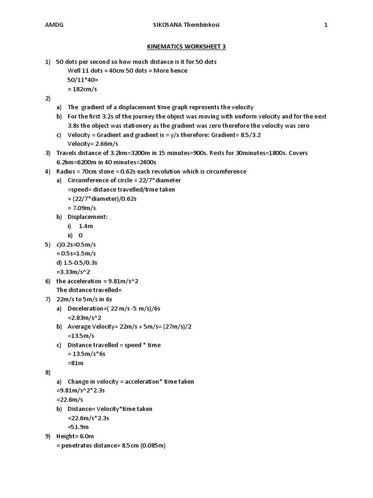Kinematics Worksheet 3 | PDF