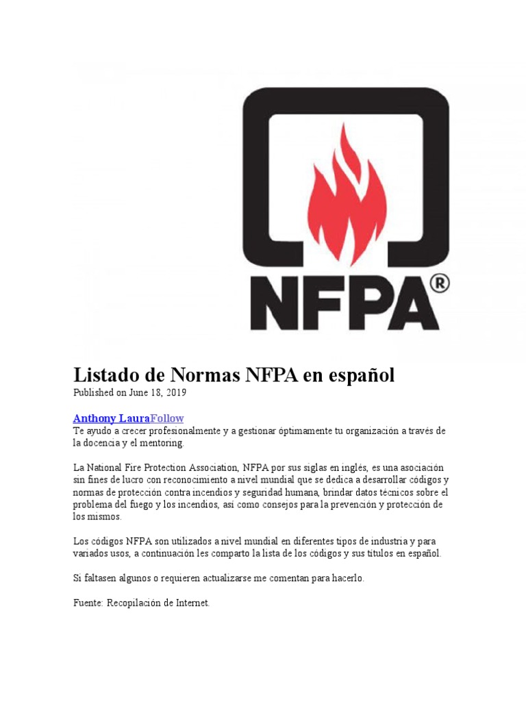 Listado de Normas NFPA en Español | PDF | Pirotécnica | Bombero