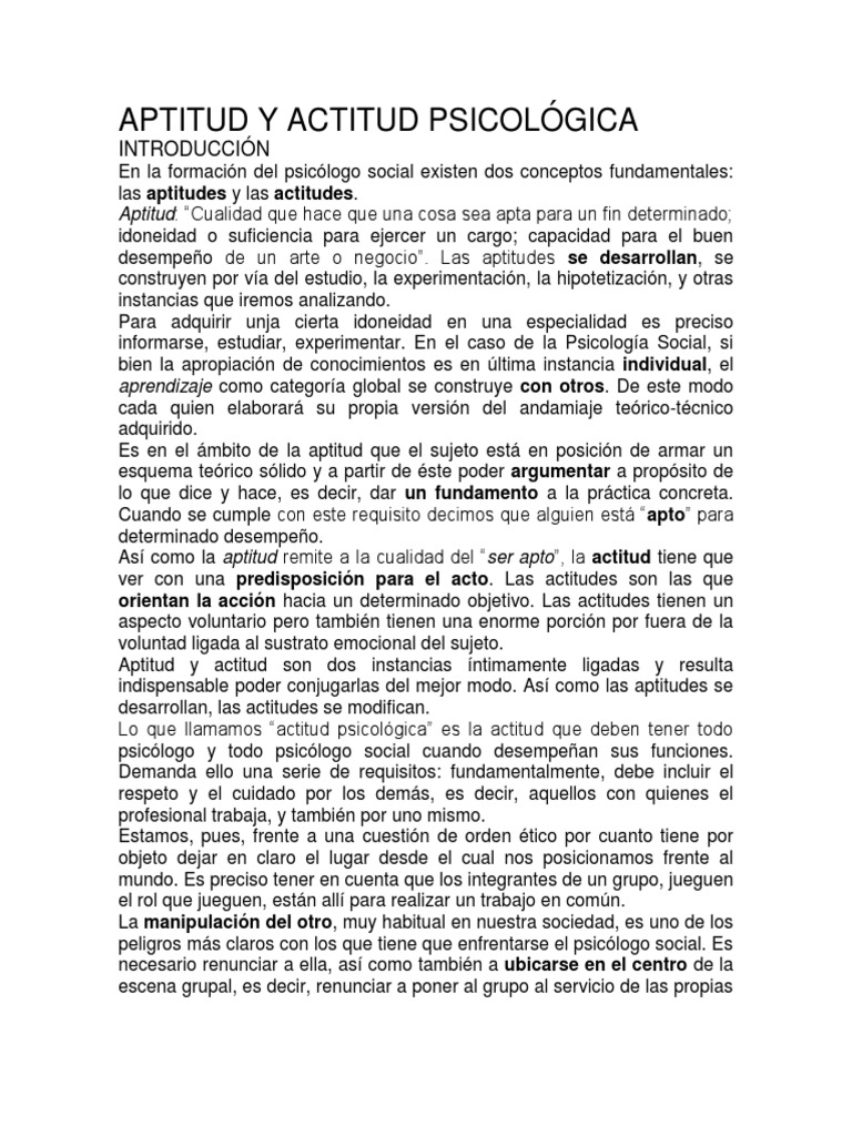 Aptitud y Actitud en Psicología Social | PDF | Psicología Social ...