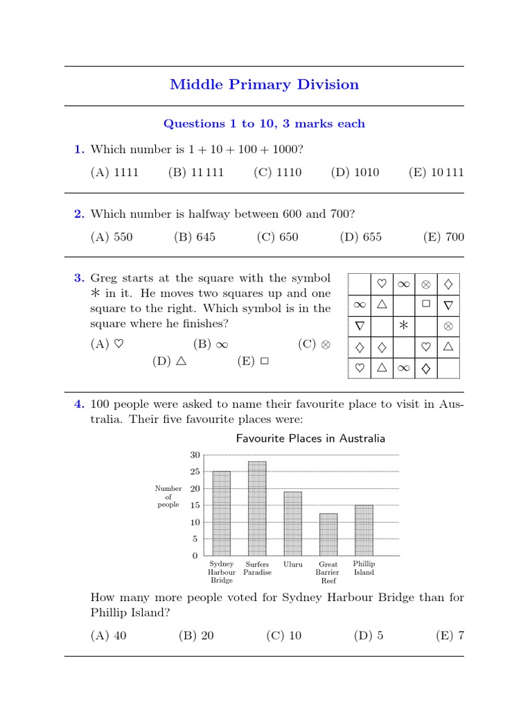 Middle Primary Division: Questions 1 To 10, 3 Marks Each 1 | PDF